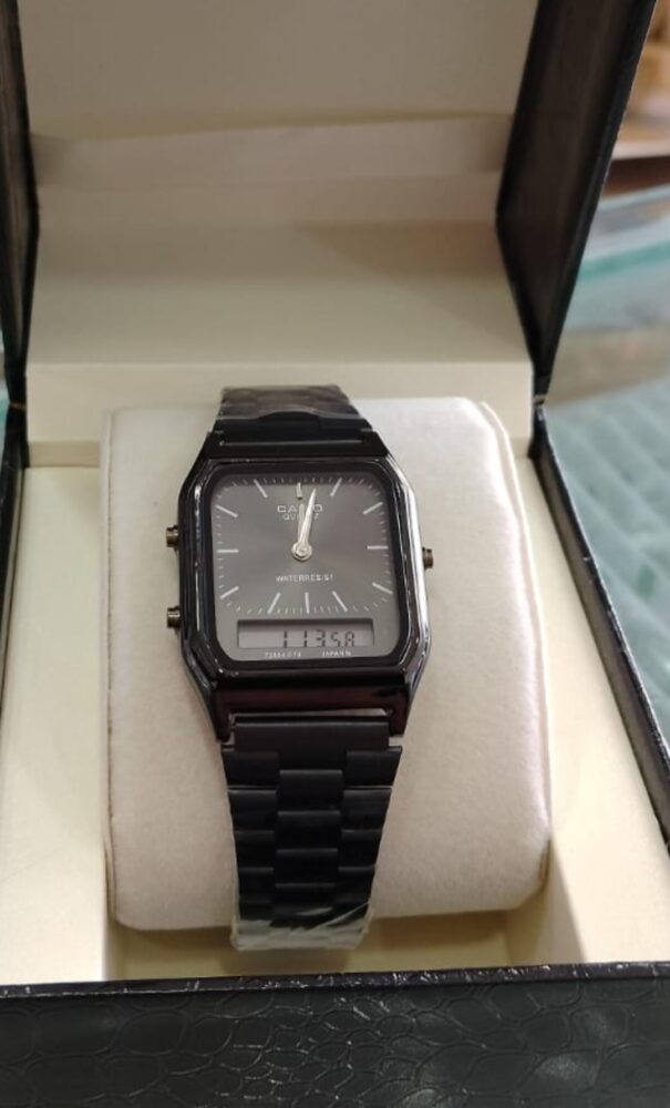 Casio Vintage Watch Retro Dual Time Black AQ-230A-7DMQ ( Dial width ...